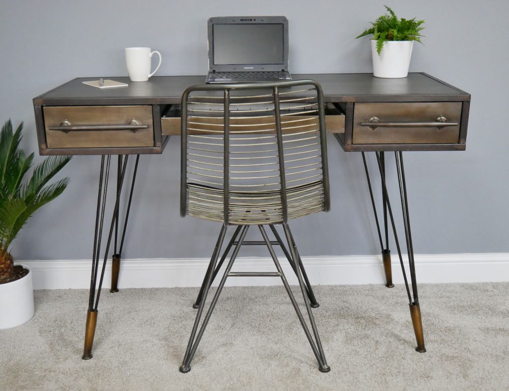 Bureau En Métal Et Bois Avec Un Tiroir - Déco brocante